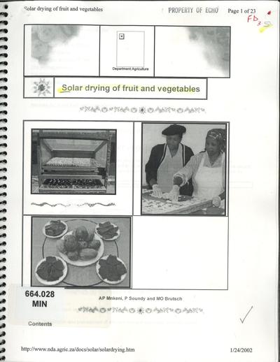 Solar Drying of Fruits and Vegetables | ECHOcommunity.org