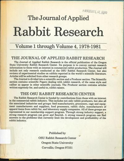 The Journal of applied rabbit research: Volume 1 through 4, 1978-1981 ...
