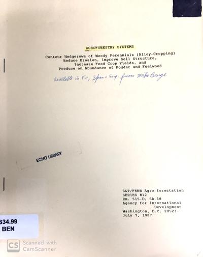 Agroforestry Systems: Contour Hedgerows of Woody Perennials Reduce ...