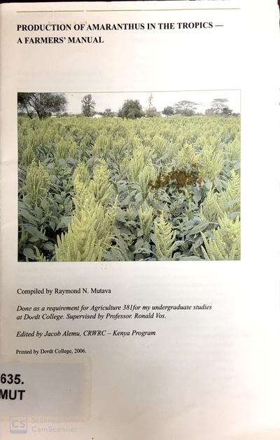 Production of Amaranthus in the Tropics: A Farmers Manual | ECHOcommunity.org