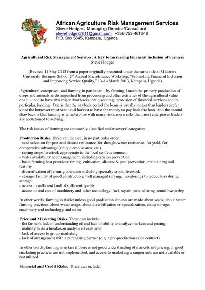 Agricultural Risk Management Services: A Key to Increasing Financial ...