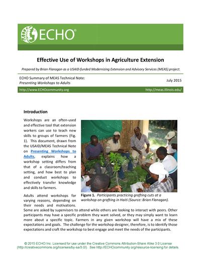 Effective Use of Workshops in Agriculture Extension | ECHOcommunity.org