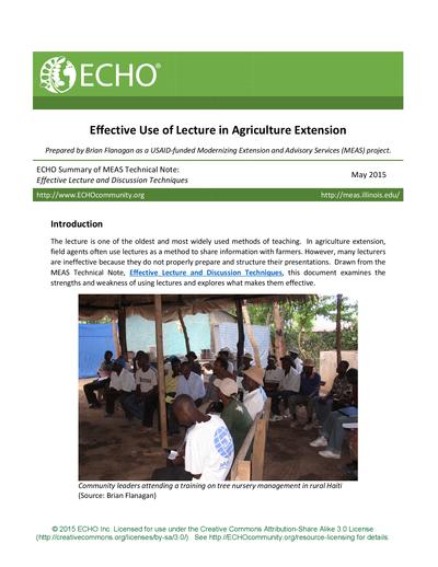 Effective Use of Lecture in Agriculture Extension | ECHOcommunity.org